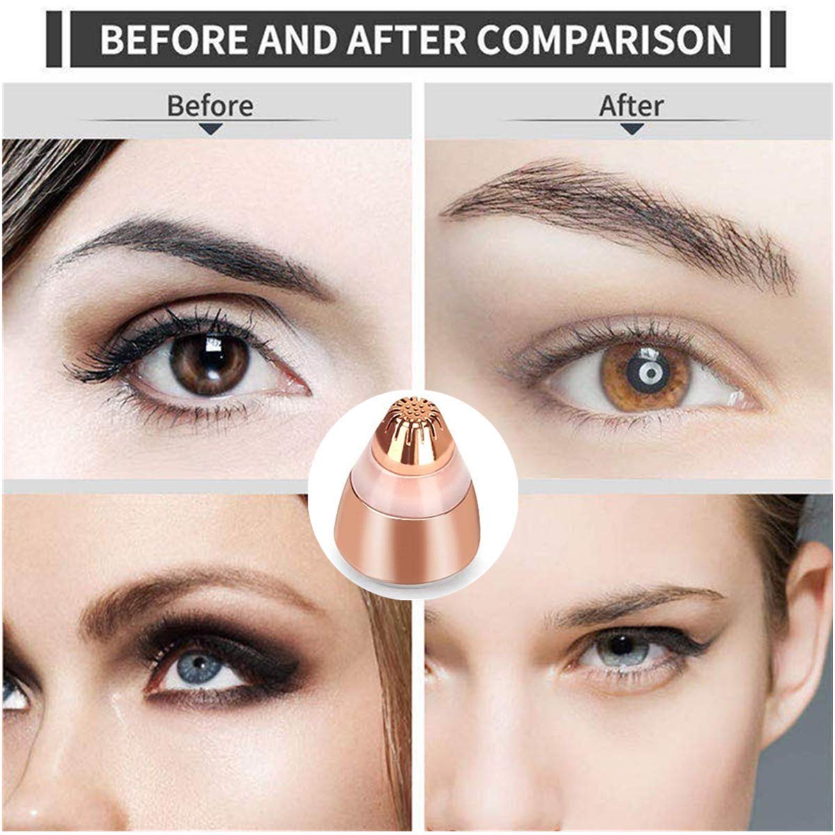 MXiiXM Eyebrow Hair Remover Replacement Heads for Women Painless Eyebrow Trimmer Blades, Perfect and Smooth, with Cleaning Brush, As Seen On TV, Rose Gold (5Pcs)