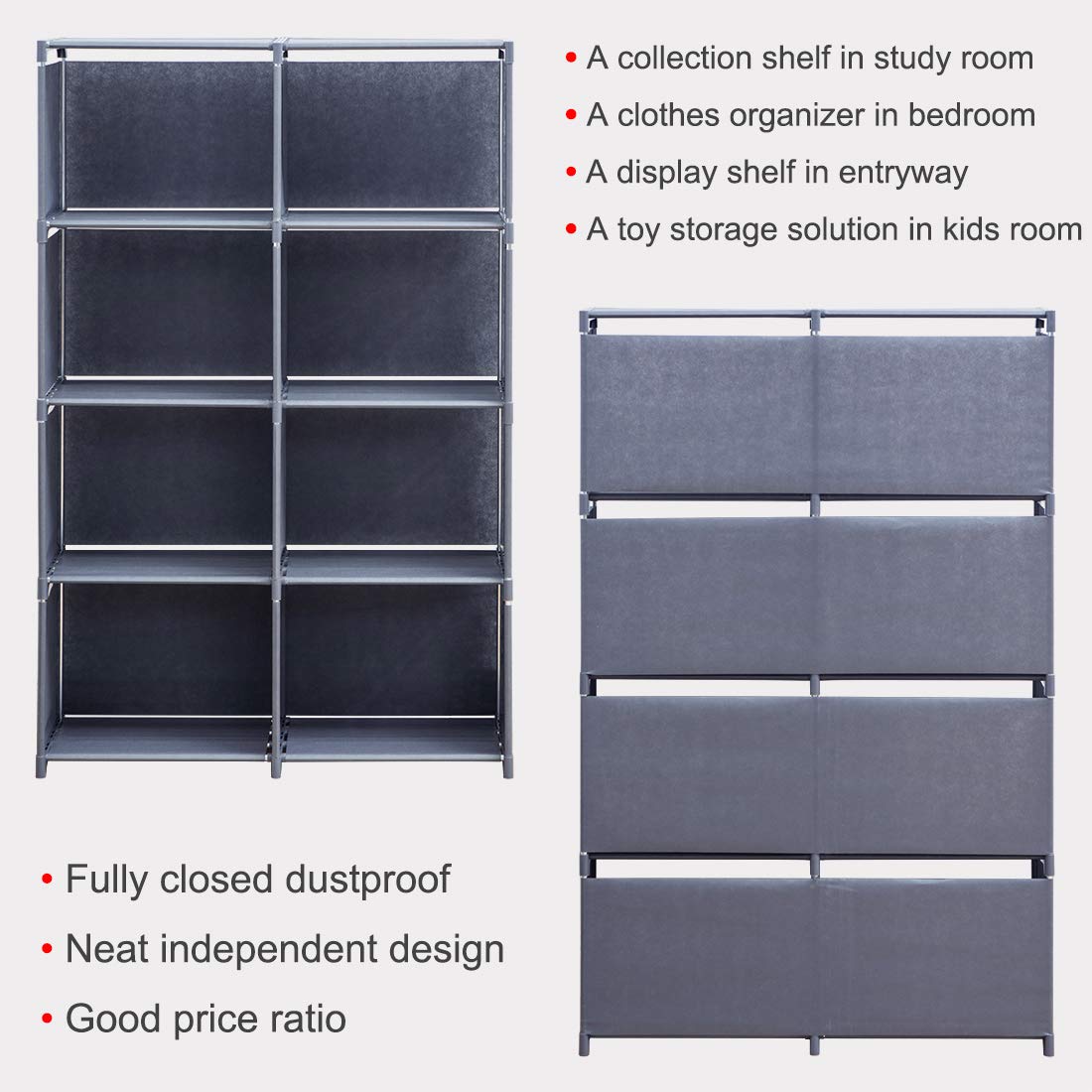 COPREE 4-Shelf 8 Cube Bookshelf(Grey)