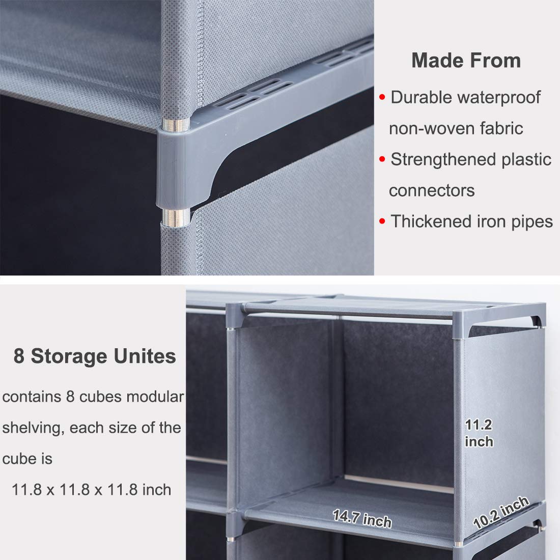 COPREE 4-Shelf 8 Cube Bookshelf(Grey)