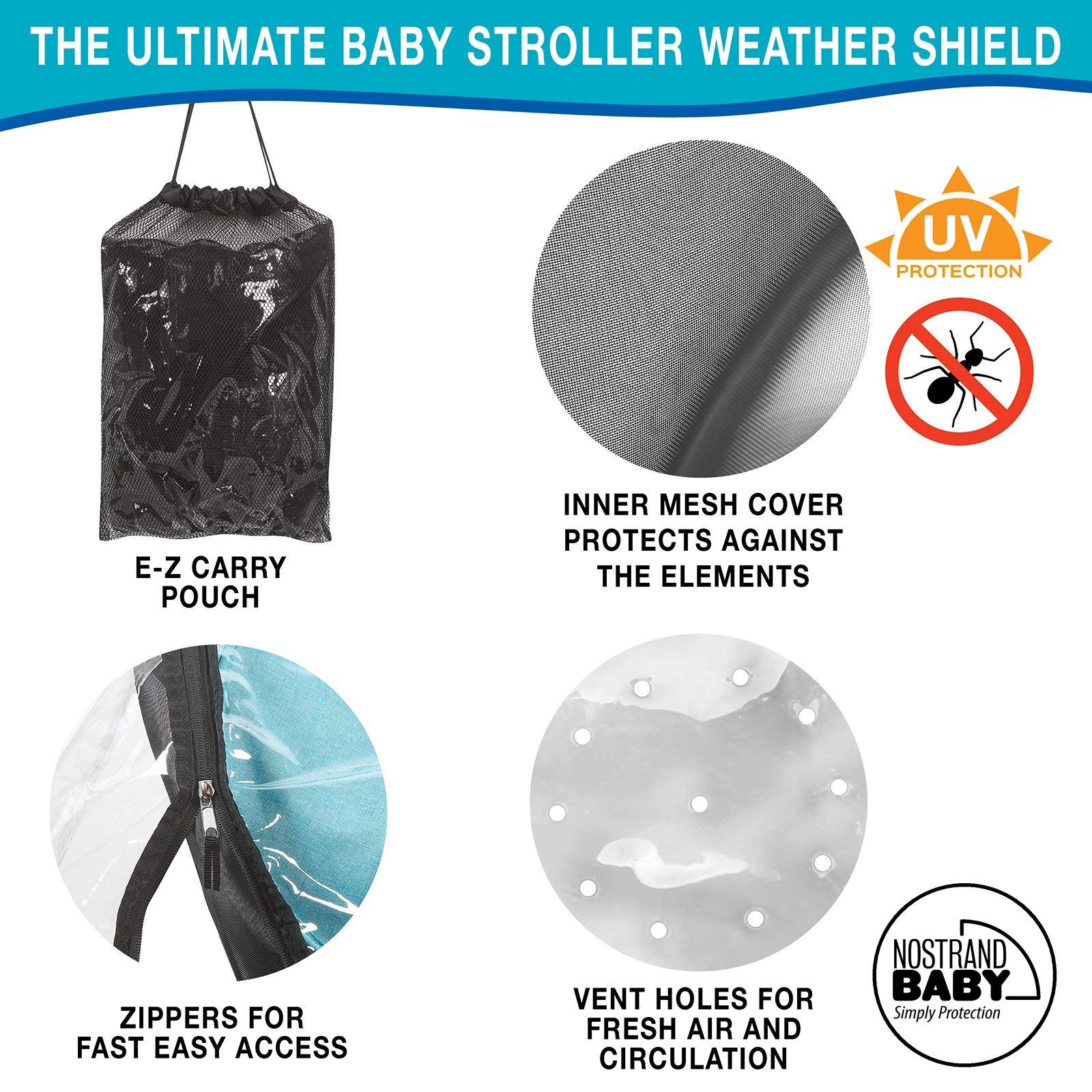 Baby Child Car Seat Rain Cover for Doona Car Seat Protects Insect Screen, Waterproof, Travel