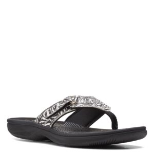 clarks women's breeze sea flip-flop, black/white zebra synthetic, 7