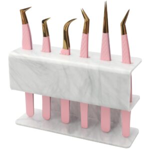 mekupeu 6 holes marble tweezers holder eyelash extension supplies display stand tweezer shelf holder 1 pcs