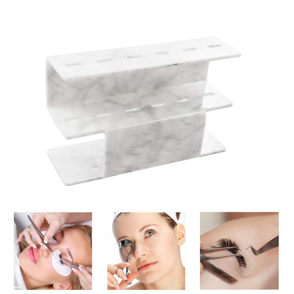 Mekupeu 6 Holes Marble Tweezers Holder Eyelash Extension Supplies Display Stand Tweezer Shelf Holder 1 PCS