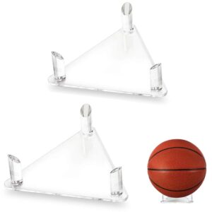 tasybox acrylic ball stand holder, sports ball storage display rack for basketball football volleyball soccer rugby balls 2 pack clear