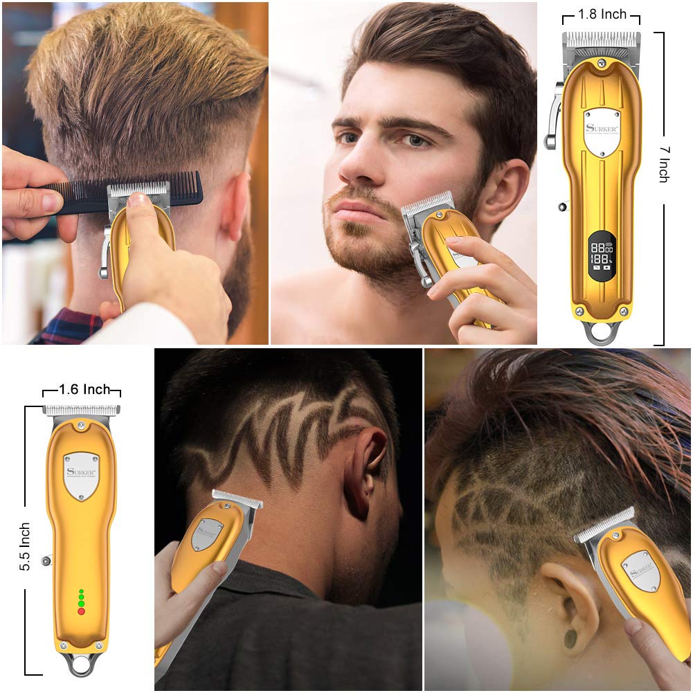 SURKER Mens Hair Clipper Professional Hair Trimmer Barber Clipper Set Beard Trimmer Cordless Hair Cutting Grooming Kit LED Display USB Rechargeable