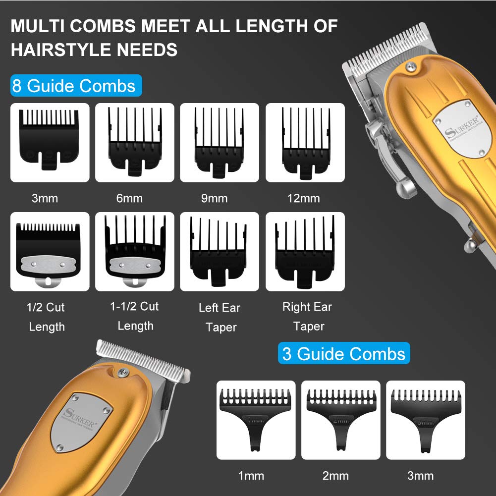 SURKER Mens Hair Clipper Professional Hair Trimmer Barber Clipper Set Beard Trimmer Cordless Hair Cutting Grooming Kit LED Display USB Rechargeable