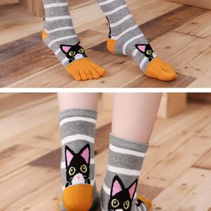 ZAKASA Womens Funny Toe Sock Cotton Five Finger Running Ankle Novelty Socks (Animal cat, US shoe 6-9)