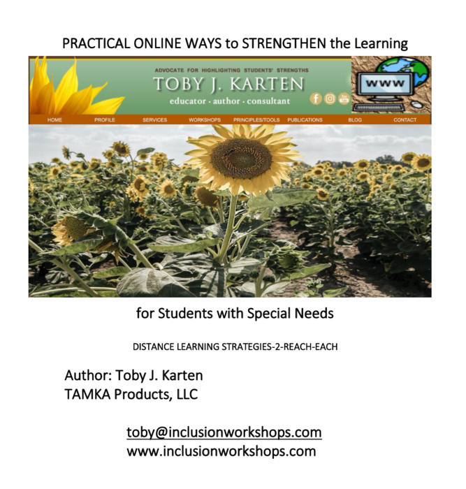 Practical Online Ways to Strengthen the Learning for Students With Special Needs: DISTANCE LEARNING STRATEGIES-2-REACH-EACH!