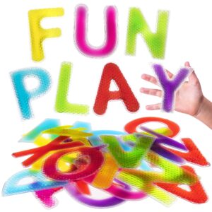 playlearn 26pc large size sensory alphabet letters - multiple textures - gel filled tactile letters - abc learning toy - light table toy