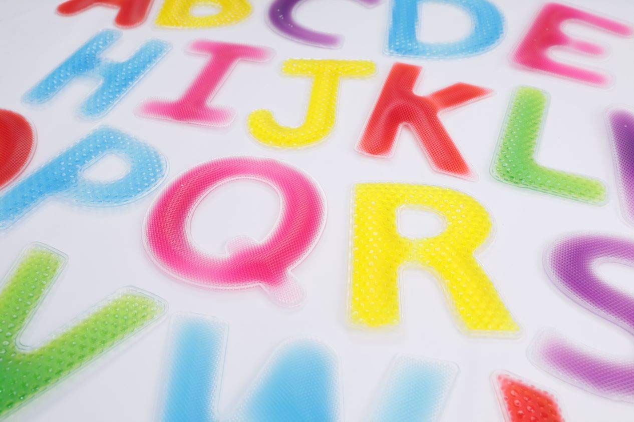 Playlearn 26pc Large Size Sensory Alphabet Letters - Multiple Textures - Gel Filled Tactile Letters - ABC Learning Toy - Light Table Toy