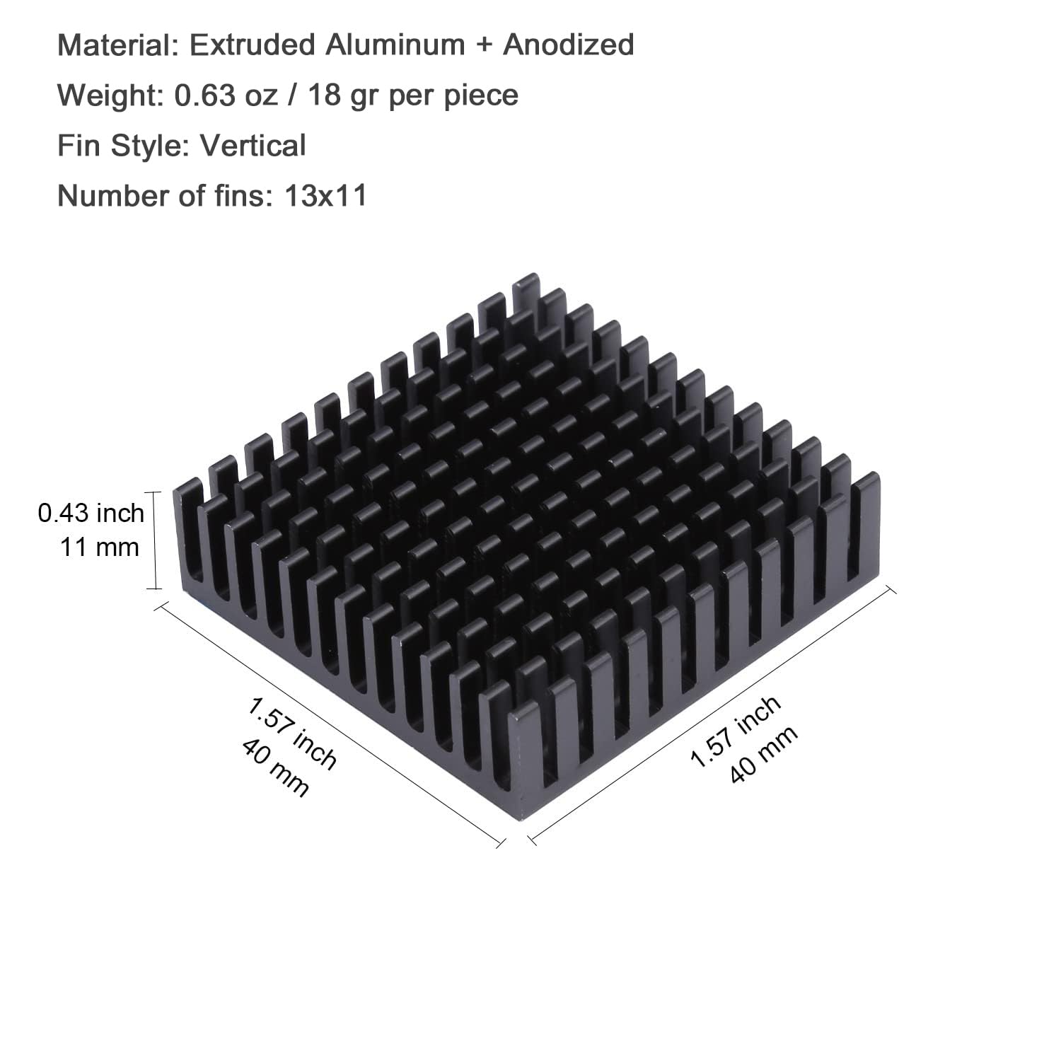 Awxlumv 40mm Heatsink Kit 40x40x11mm + Thermal Conductive Adhesive Tape, Aluminum Heat Sink Radiator Cooler for Cooling Nema 17 3D Printer Stepper Motor Driver TEC1-12706 Peltier Module Wi-Fi Routers