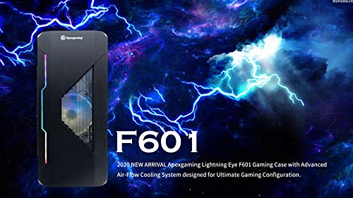 ApexGaming F601 Eye of Lightning MidTower Gaming Case Pre-Installed LED RGB Strip and RGB Cooling Fan/Clear Tempered Glass SidePanel, DuskFilter & Rear Cooling Fan