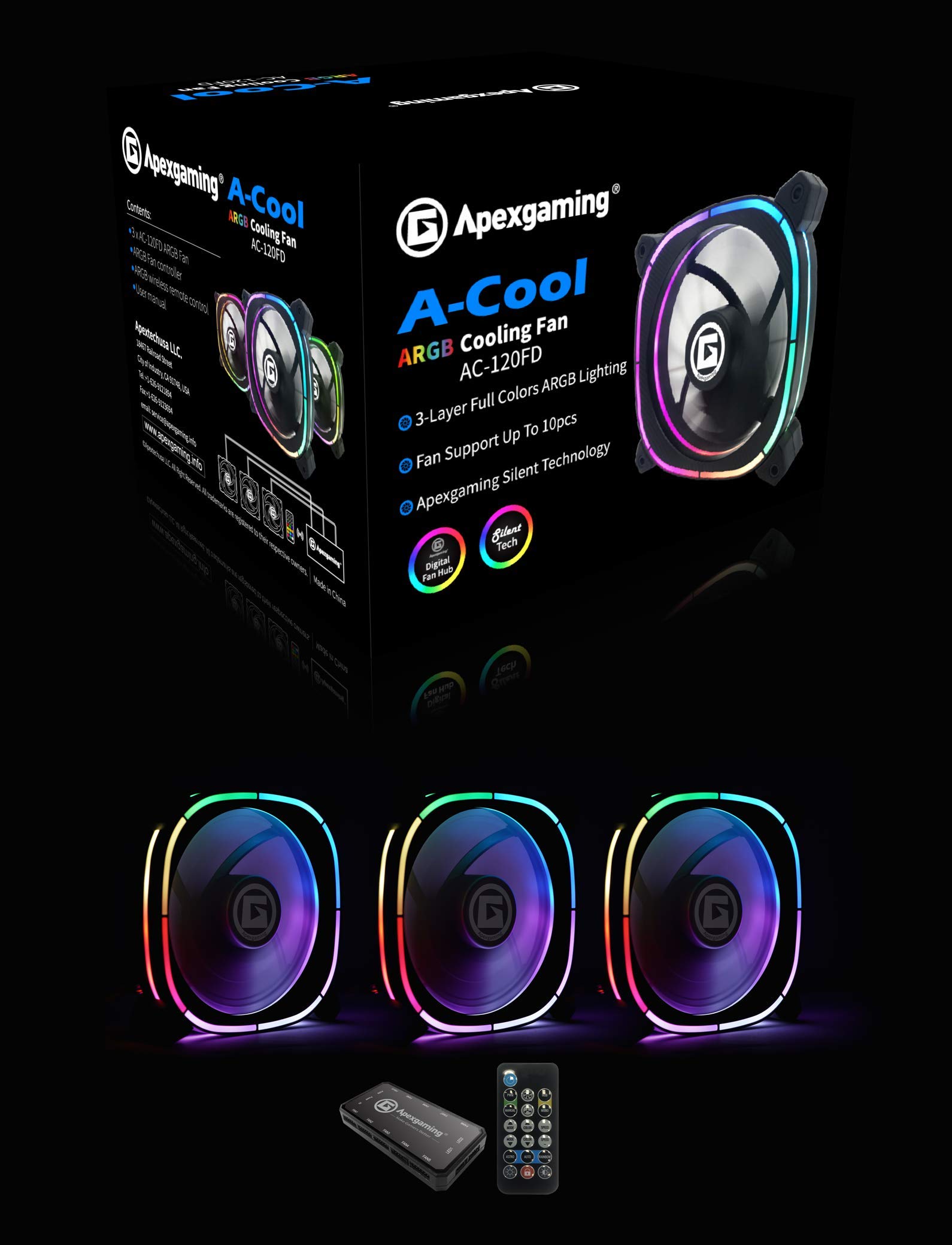 ApexGaming F601 Eye of Lightning MidTower Gaming Case Pre-Installed LED RGB Strip and RGB Cooling Fan/Clear Tempered Glass SidePanel, DuskFilter & Rear Cooling Fan