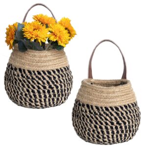 wall hanging organizer storage baskets, 2 pack jute woven hanging basket for organizing, small woven baskets for storage, hanging basket flower plants