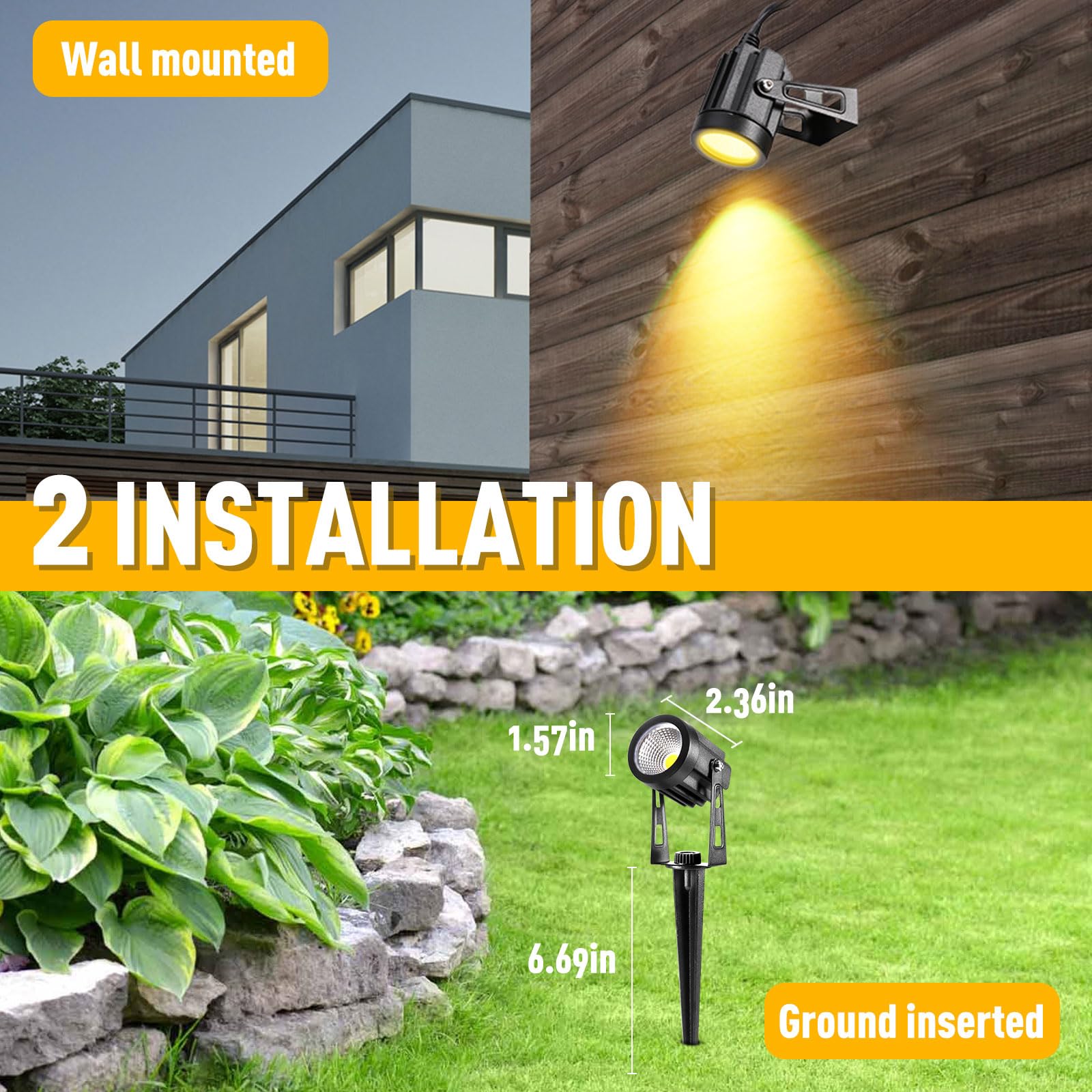 ECOWHO 2 Pack Extendable Landscape Spotlights, Low Voltage Landscape Lighting IP65 Waterproof Outdoor Garden Lights for House Yard Pathway Flag Holiday (2700K Warm White, NO Plug)