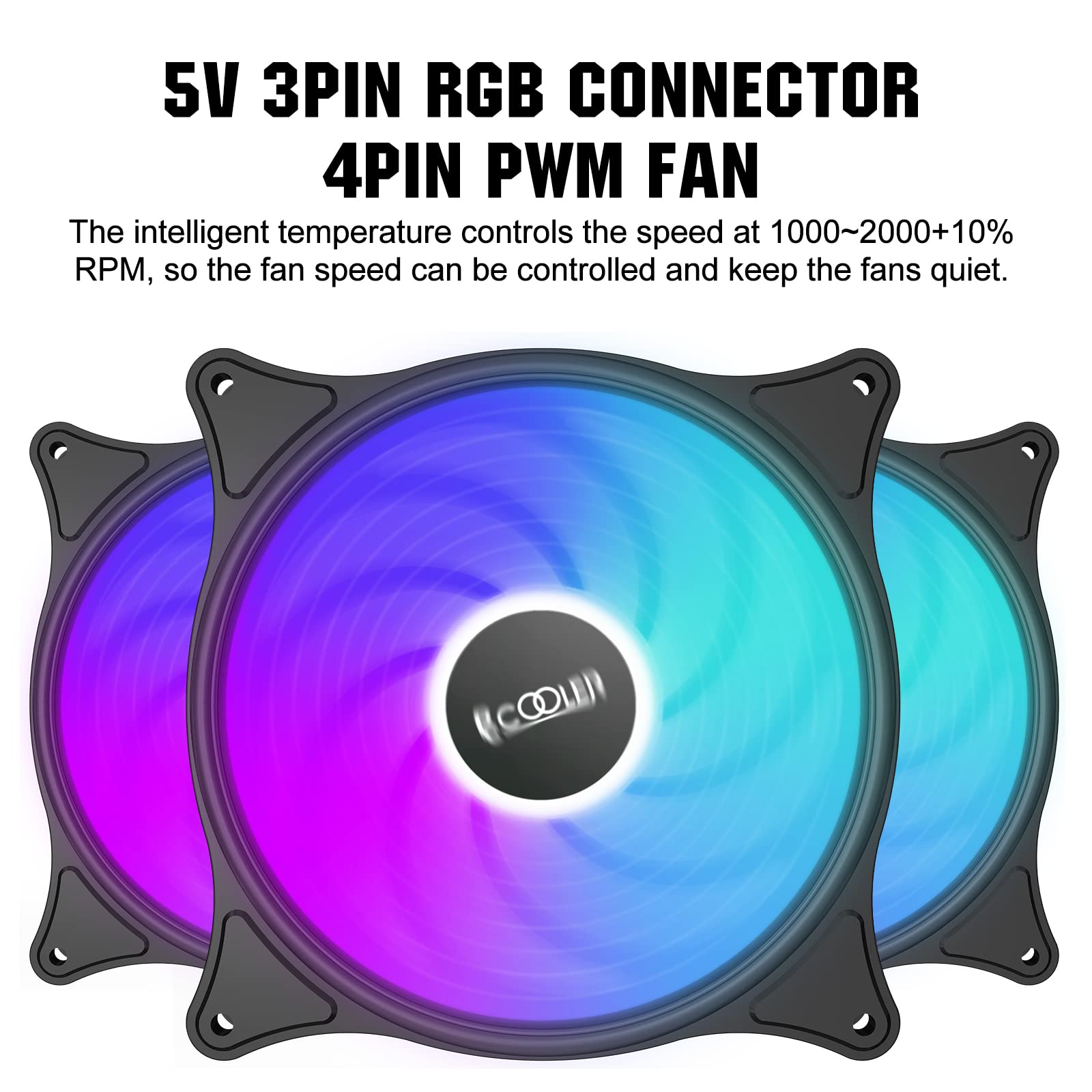 Pccooler 140mm Fan Moonlight Series, PC-M140 RGB LED PWM Fan with Duo-Side Halo - SilentPro 9 Fan Blade - Hydraulic Bearing - High Performance Cooling Computer Case Fan (Compatible PC-3M120 Series)