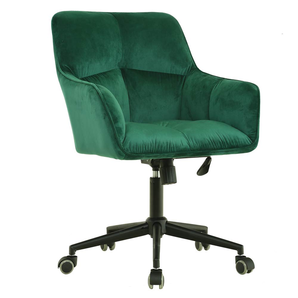 Home Office Desk Chairs Swivel,Comfort Velvet Task Chairs with Arms and Wheels, Adjustable Height, Big Accent SwivelChairs for Living Room and Bedroom (Padded Green)