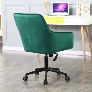 Home Office Desk Chairs Swivel,Comfort Velvet Task Chairs with Arms and Wheels, Adjustable Height, Big Accent SwivelChairs for Living Room and Bedroom (Padded Green)