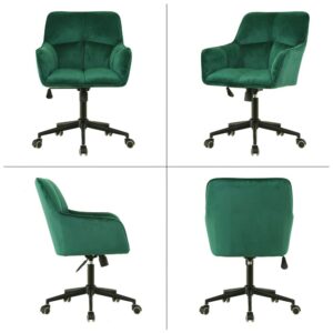 Home Office Desk Chairs Swivel,Comfort Velvet Task Chairs with Arms and Wheels, Adjustable Height, Big Accent SwivelChairs for Living Room and Bedroom (Padded Green)