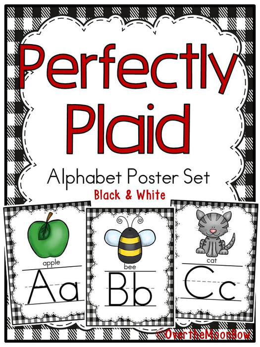 Perfectly Plaid | Black & White | Alphabet Poster Set