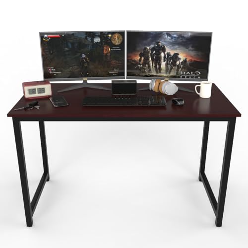 Halter Computer Desk for Home Office 47” Work Table Easy Assembly Cherry Desk Black Frame