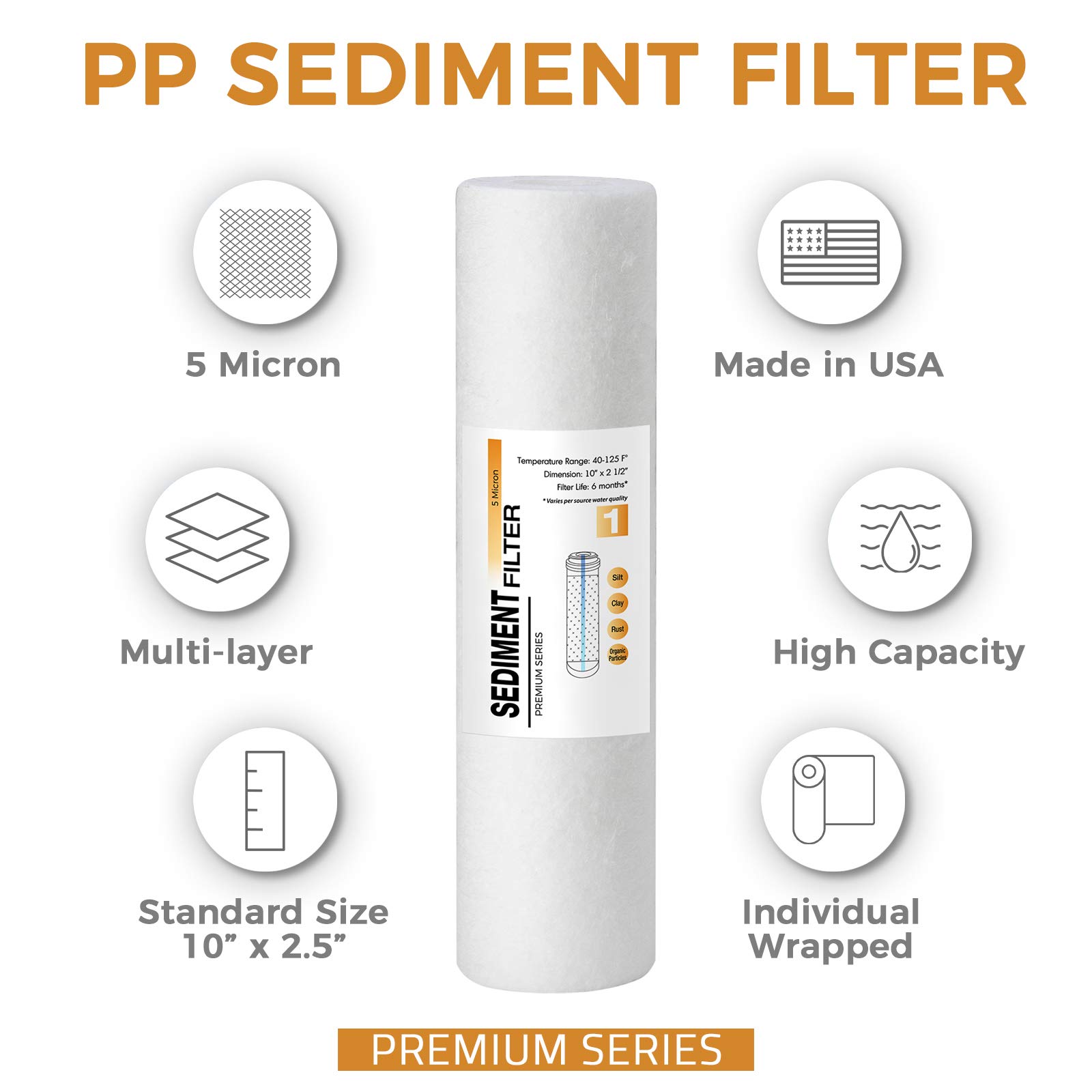 iSpring F4AKUS Standard 6-Stage Reverse Osmosis RO Systems 6-Month Replacement Cartridge Pack Set, w/Sediment, CTO, GAC and Alkaline Mineralization, pH+, 10" X 2.5", Fits PH100, RCC7AK, Made in USA