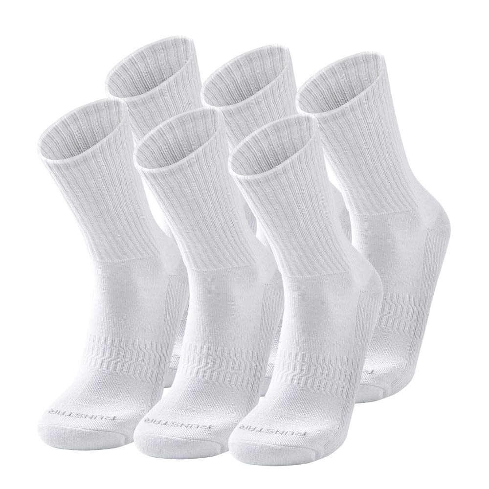 RSZ Men’s Cotton Moisture Wicking Control Breathable Performance Athletics Cushioned Crew Socks(White L)