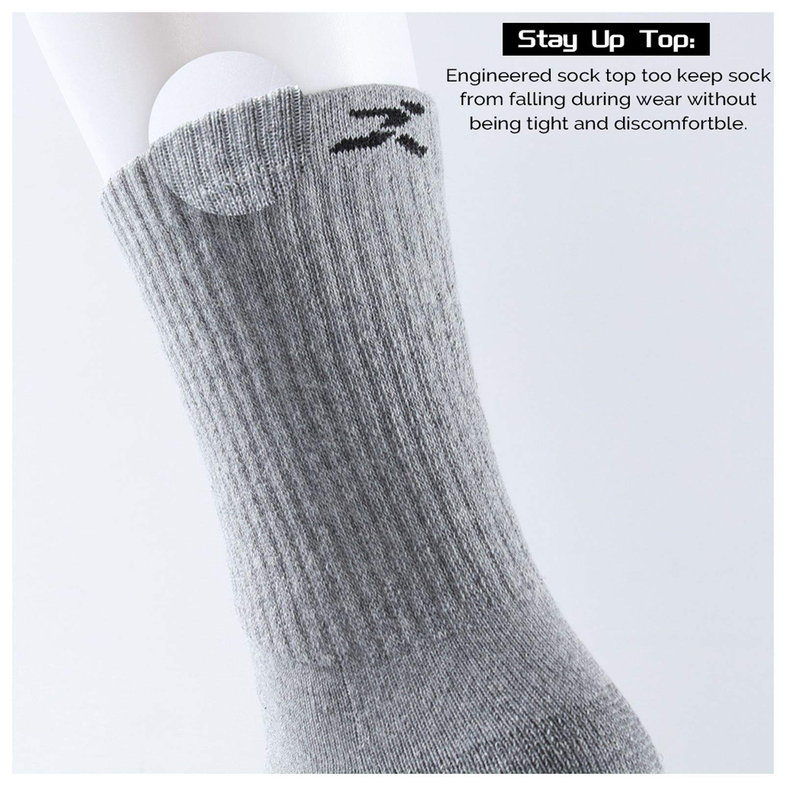 RSZ Men’s Cotton Moisture Wicking Control Breathable Performance Athletics Cushioned Crew Socks(White L)