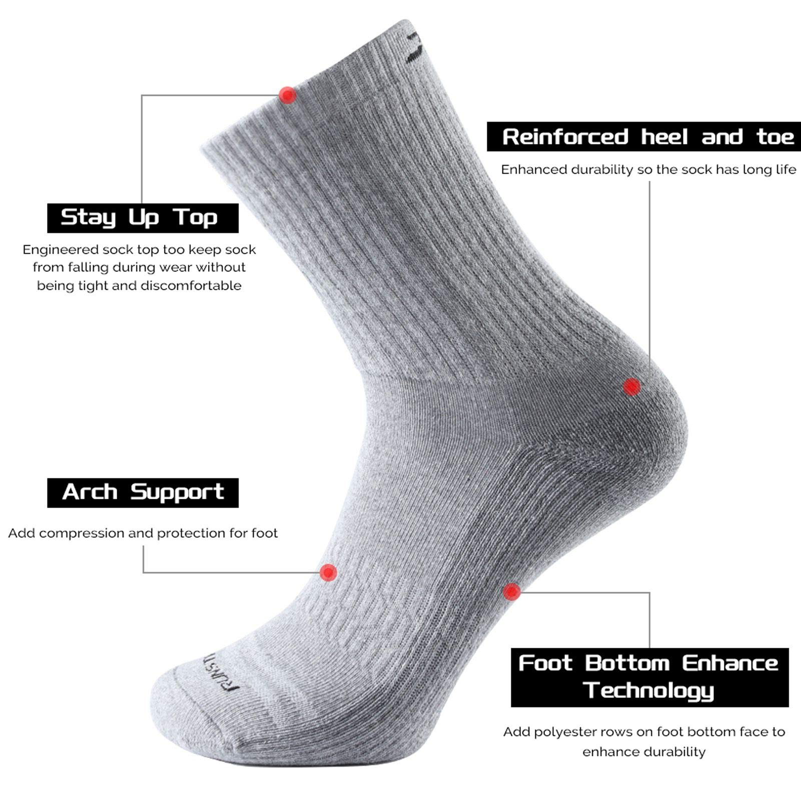 RSZ Men’s Cotton Moisture Wicking Control Breathable Performance Athletics Cushioned Crew Socks(White L)