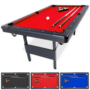 gosports 6 ft billiards table - portable pool table - includes full set of balls, 2 cue sticks, chalk, and felt brush - red