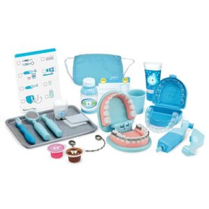 melissa & doug super smile dentist kit with pretend play set of teeth and dental accessories (25 toy pieces) - pretend dentist play set, dentist toy, dentist kit for kids ages 3+