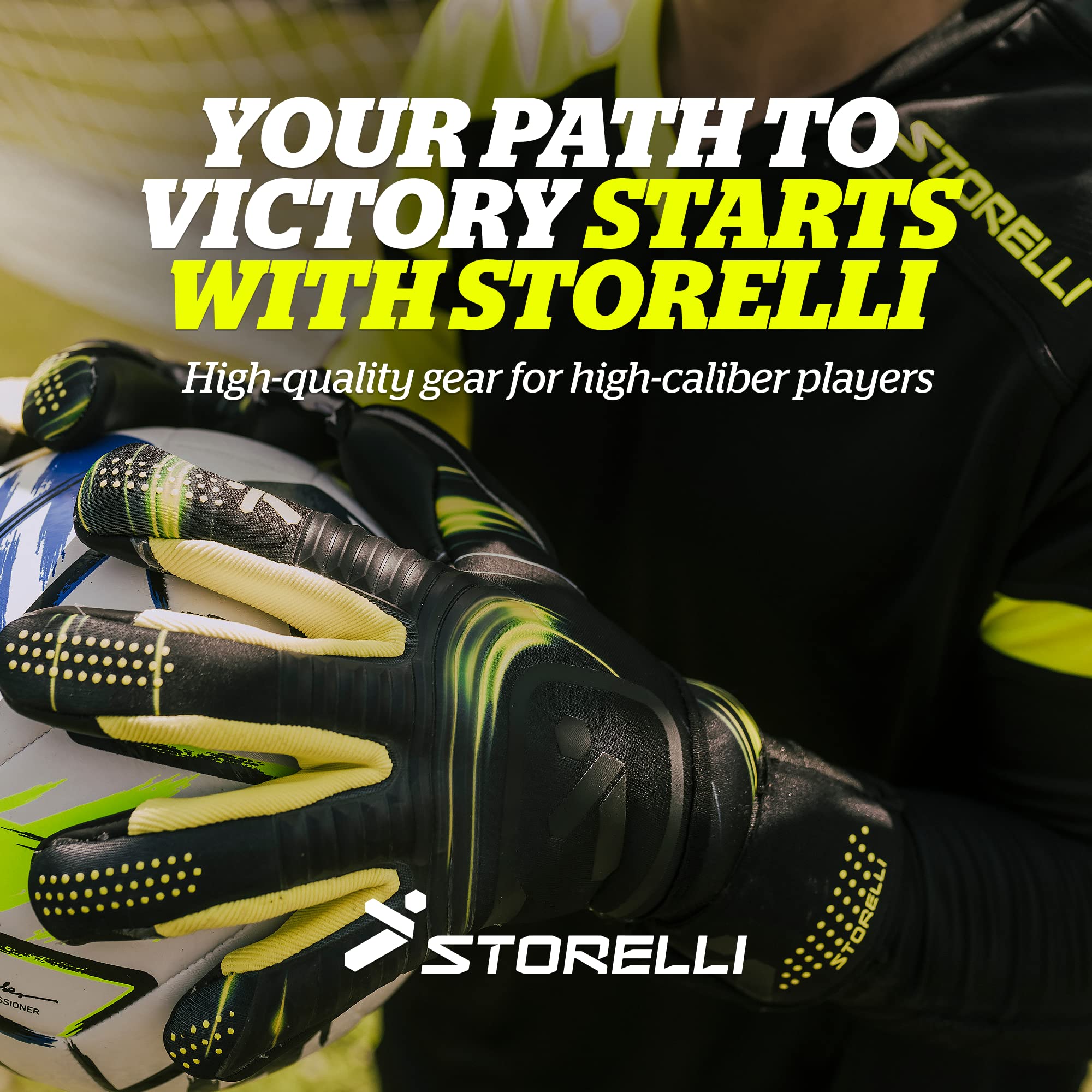 Storelli Silencer Menace Goalkeeper Gloves, Soccer Goalie Gloves for Youths & Adults, Roll-Negative, Hybrid Gloves with Removable Finger Spines, Black & Yellow, Size 9