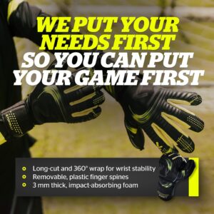 Storelli Silencer Menace Goalkeeper Gloves, Soccer Goalie Gloves for Youths & Adults, Roll-Negative, Hybrid Gloves with Removable Finger Spines, Black & Yellow, Size 9