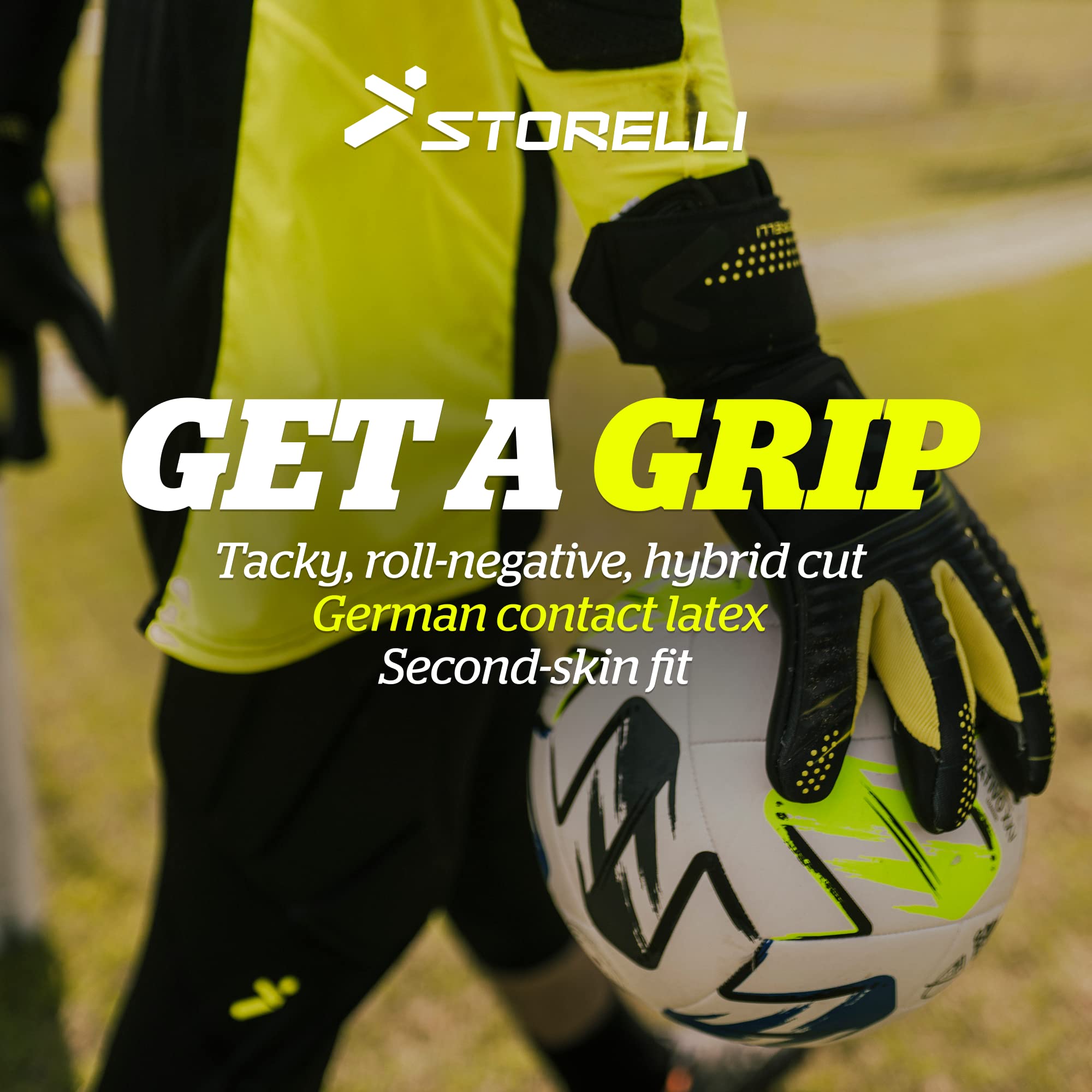 Storelli Silencer Menace Goalkeeper Gloves, Soccer Goalie Gloves for Youths & Adults, Roll-Negative, Hybrid Gloves with Removable Finger Spines, Black & Yellow, Size 9