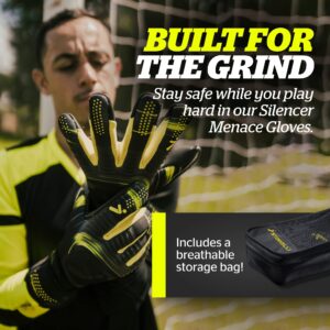 Storelli Silencer Menace Goalkeeper Gloves, Soccer Goalie Gloves for Youths & Adults, Roll-Negative, Hybrid Gloves with Removable Finger Spines, Black & Yellow, Size 9