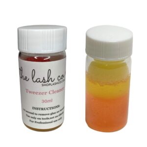 the lash co. tweezer cleaning tool solution/liquid adhesive remover & 2 spongeballs (1 bottle 30 ml)