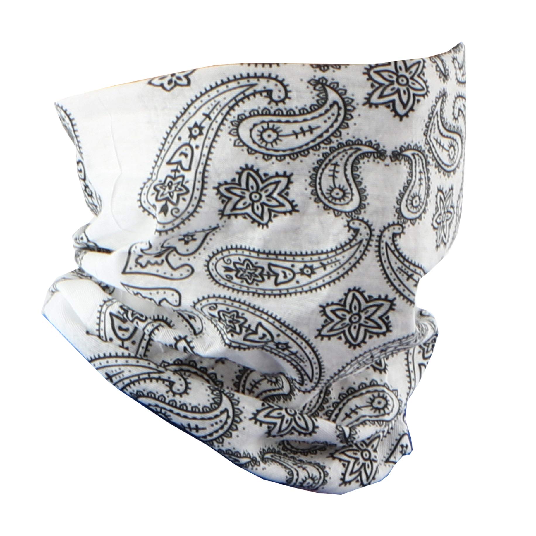 Motique Accessories Paisley Bandana Neck Gaiter Tube Headwear Motorcycle Face Scarf (Paisley and Flowers White)