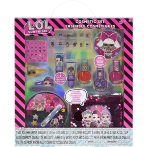 townley girl l.o.l surprise ultimate makeover set with over 20 pieces, including lip gloss, nail polish, press-on nails, nail stickers and reversible sequin bag, ages 5+