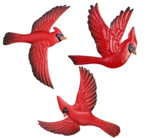 fanwnki red metal birds cardinal set of 3 wall art decor sculptures hanging for christmas outdoor indoor home garden porch fence