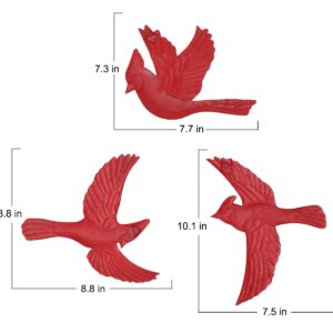 FANWNKI Red Metal Birds Cardinal Set of 3 Wall Art Decor Sculptures Hanging for Christmas Outdoor Indoor Home Garden Porch Fence