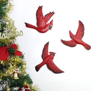 FANWNKI Red Metal Birds Cardinal Set of 3 Wall Art Decor Sculptures Hanging for Christmas Outdoor Indoor Home Garden Porch Fence