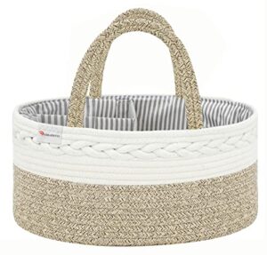 celesto baby diaper caddy organizer – nursery storage bin - car organizer for diapers - changing table organizer basket - shower storage gift - cotton canvas portable diaper storage basket (beige)