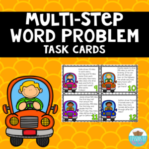 multi-step word problems (addition, subtraction, multiplication, & division)