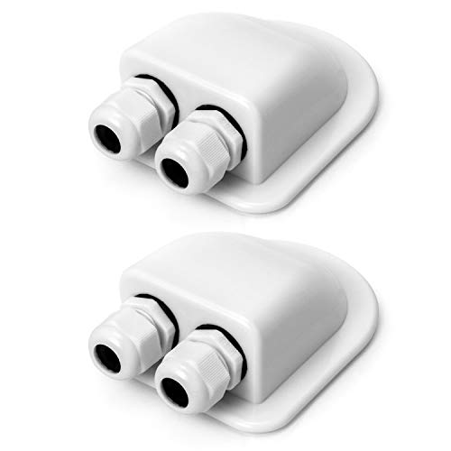 QWORK 2 Pcs IP68 Waterproof ABS Solar Double Cable Entry Gland-Weather Resistant Dual Cable Entry Housing for Solar Panels of RV, Caravan and Marine, White