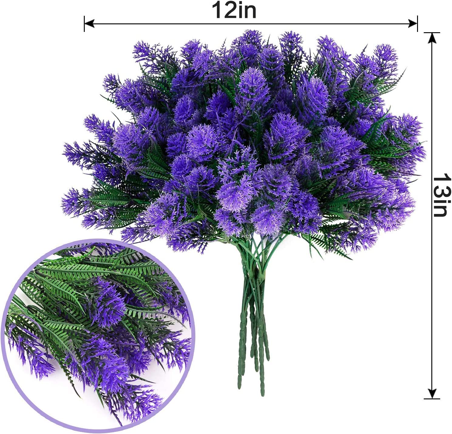 Artificial Fake Flowers, 6 Bundles Large UV Resistant Faux Plastic Greenery Foliage Plants Shrubs for Garden, Wedding, Outside Hanging Planter, Farmhouse Indoor or Outdoor etc Decor