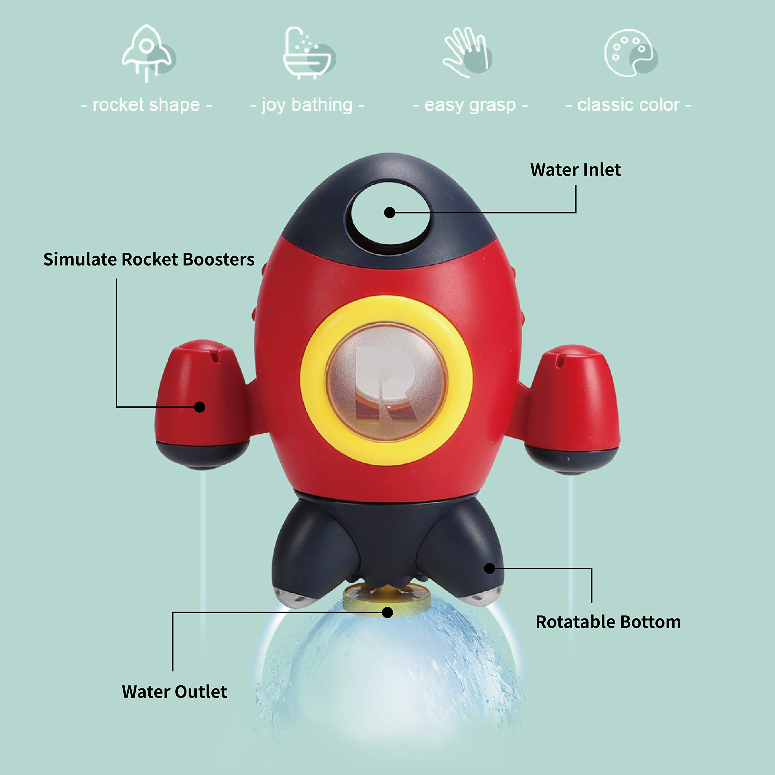 Elovien Bath Toys, Space Rocket Bath Toys for Toddlers 1-3, Spray Water Baby Bath Toys with Rotating Fountain, Shower Bathtub Toys for Toddlers Aged 18 Months 2 3 4 5 Years Old Kids Boys Girls