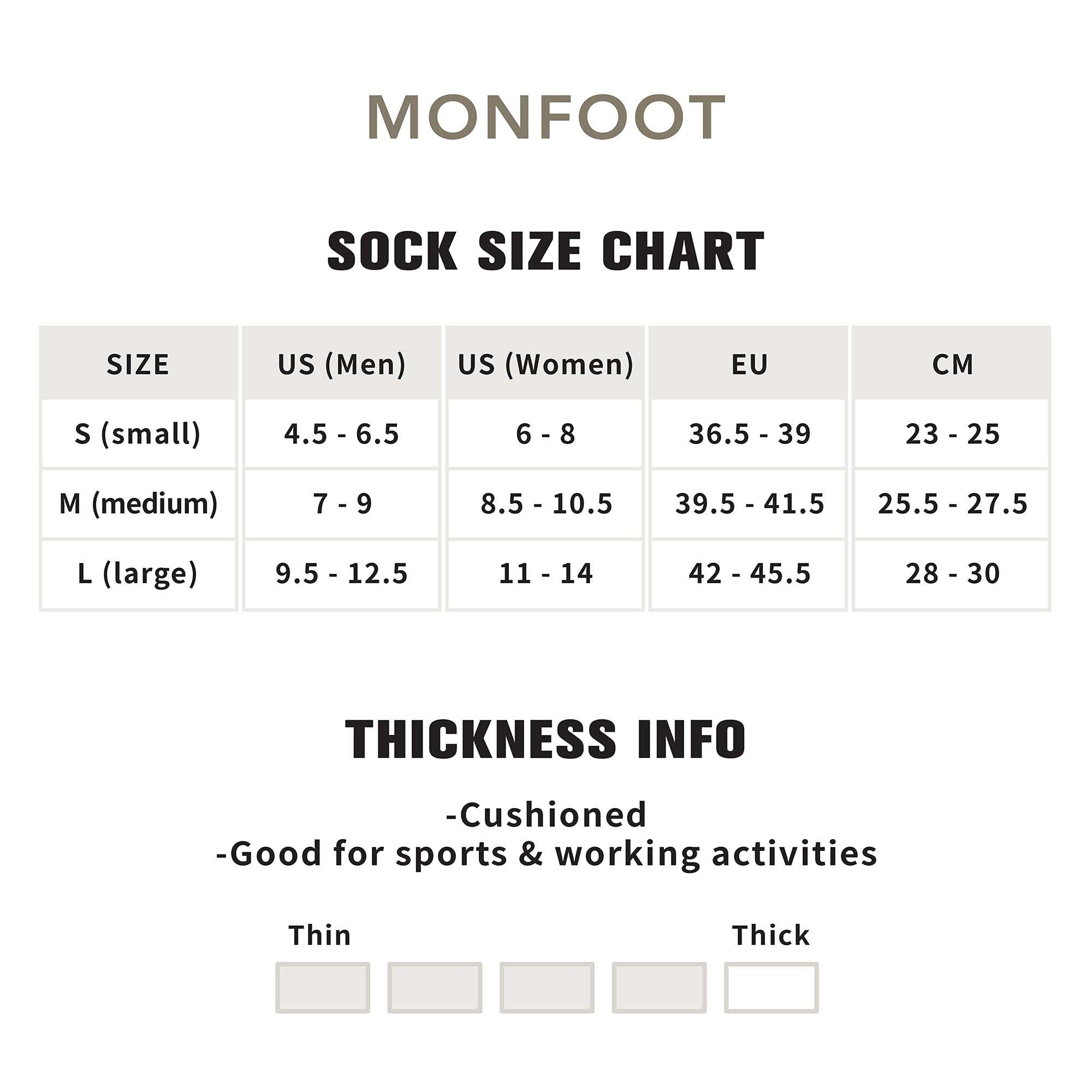 MONFOOT Women's and Men's 8 Pairs Athletic Cushion Crew Socks White Large, multipack