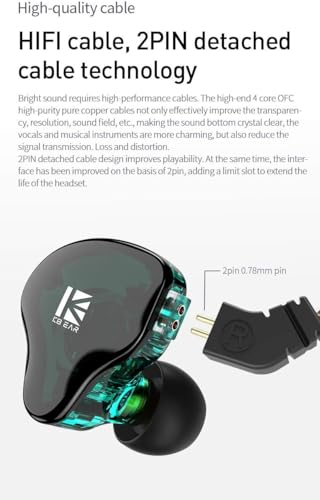 H HIFIHEAR KBEAR KS2 in Ear Monitors Earbuds, 1BA 1DD Stereo in Ear Earphones, HiFi IEM Headphone Headset Noise Cancelling Hybrid Earphone with Removable Cable for Running Walking (with mic, KS2 Cyan)