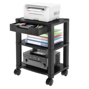 AMERIERGO 3-Tier Adjustable Printer Stand with Drawer, Swivel Wheels, and Storage Shelf, 44lbs Capacity