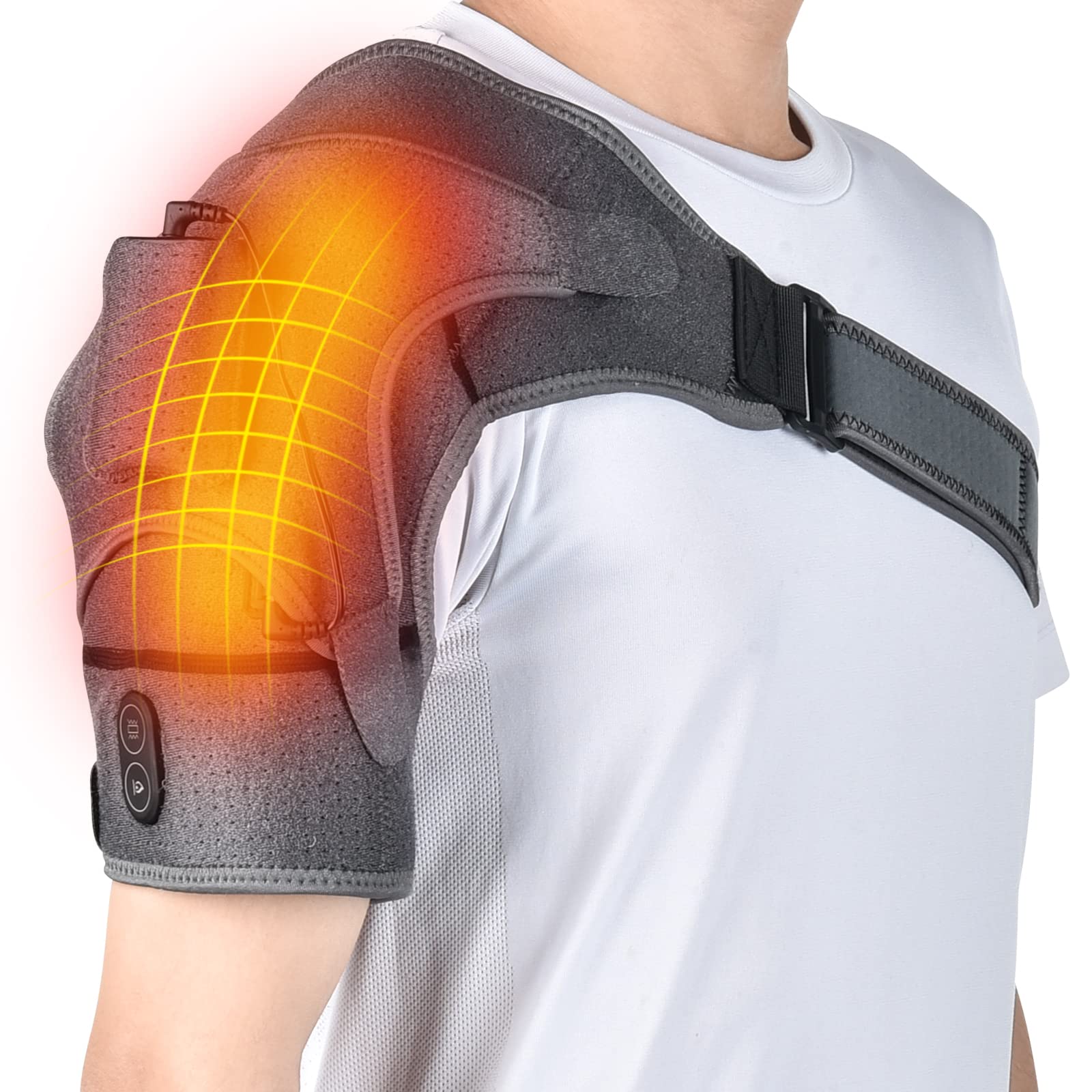 Cordless Heated Shoulder Wrap, Heated Shoulder Brace with Vibration, Shoulder Massager Heating Pad, Shoulder Support Brace Heated Pad for Shoulder Relax